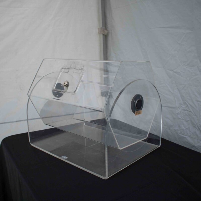 Raffle Entry Barrel Tabletop Acrylic Hire from Queensland Hire | Est. 1980