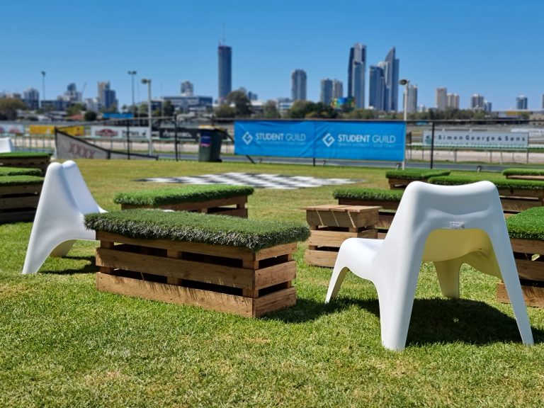 Pallet Bench - Turf Hire from Queensland Hire | Est. 1980