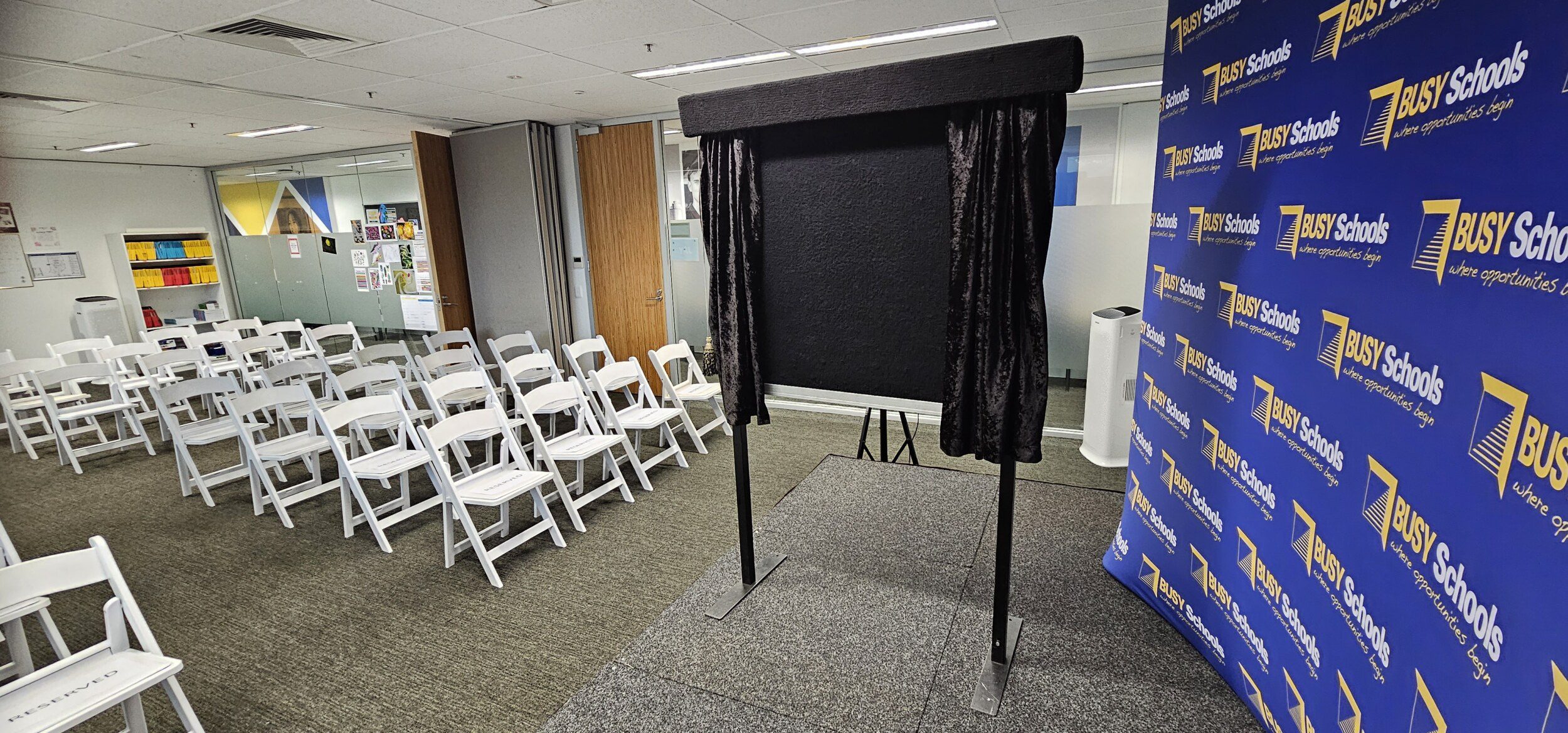 Unveiling Curtain Black Hire from Queensland Hire | Est. 1980